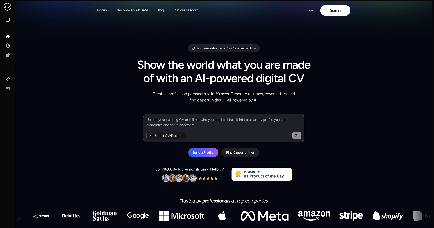 AI Resume and Profile Builder with Your Own Free .cv Domain | Hello.cv